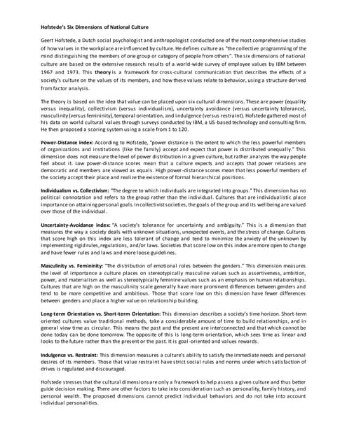 Hofstede's cultural dimensions | PPTX