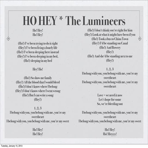 Ho Hey - The Lumineers | PDF | Music | Entertainment