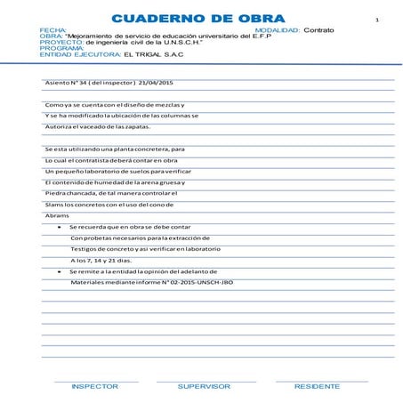 Modelo informe técnico, de obra | DOCX