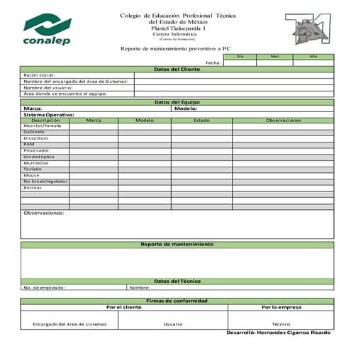 Hoja de-mantenimiento | DOCX | Computing | Technology & Computing