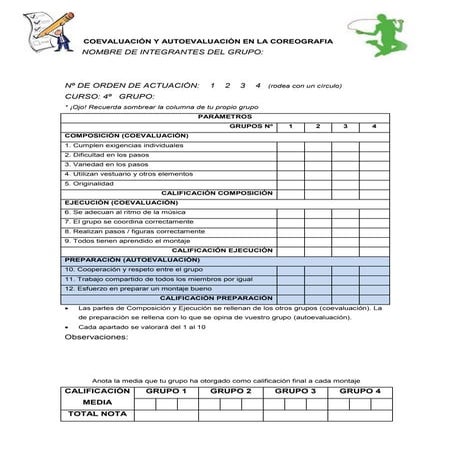 Hoja de coevaluación y autoevaluación en combas | PDF