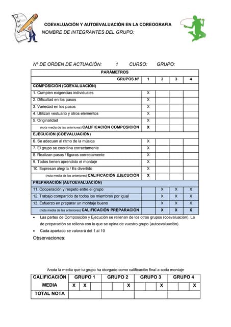 Hoja de coevaluación y autoevaluación en combas | PDF