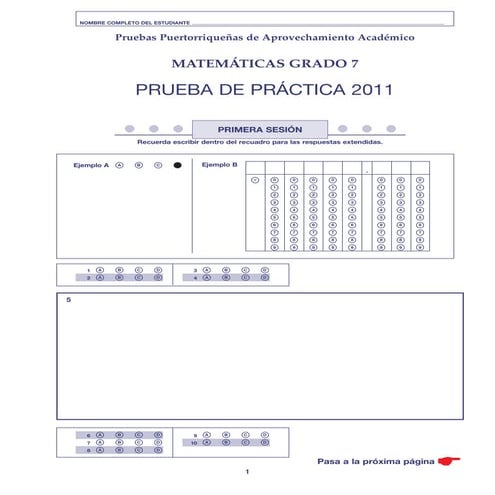 Hoja de contestaciones g7 prueba de pr+íctica 1-24-11 | PDF