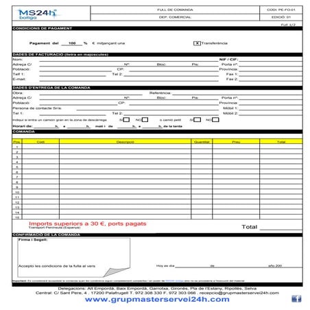Hoja de pedidos (web) català | PDF