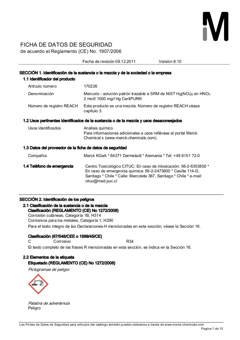 Hoja de seguridad mercurio