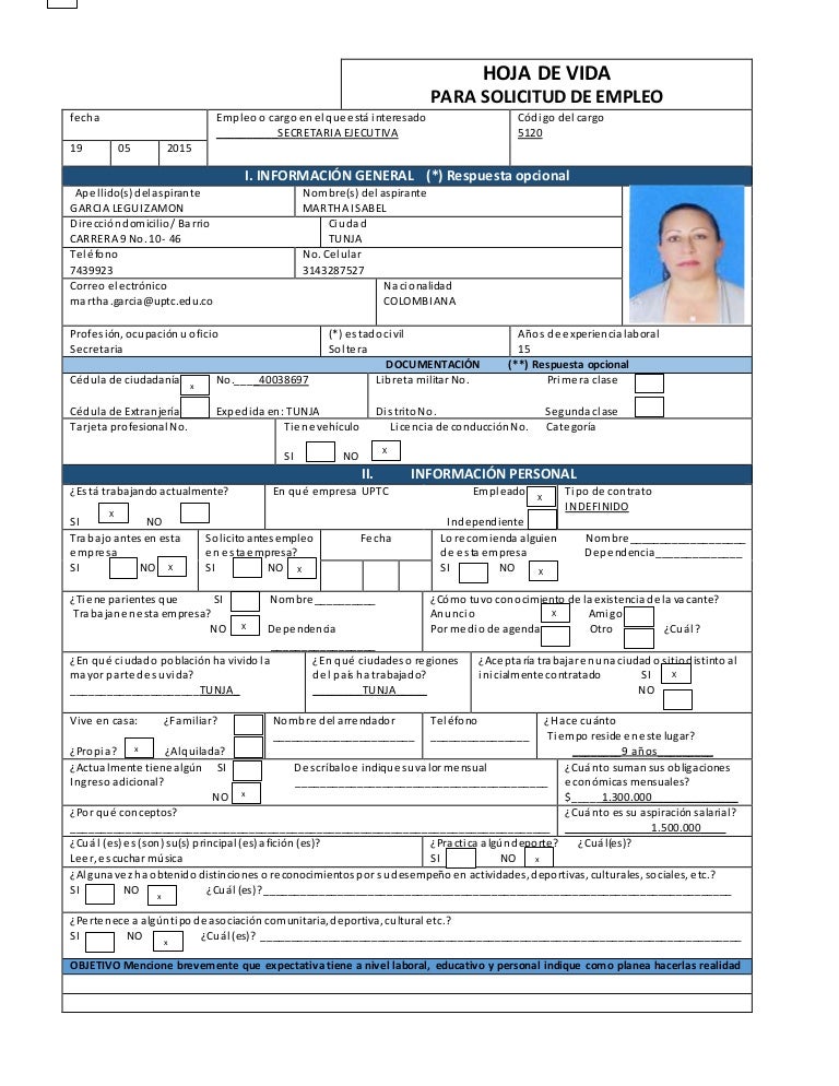 Hoja de vida formato minerva