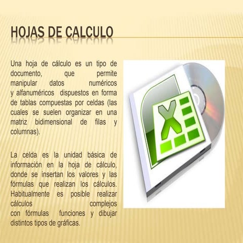 Hojas de calculo | PPTX | Databases | Computer Software and Applications