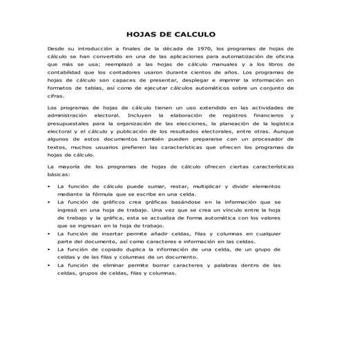 Hojas de calculo | DOCX | Databases | Computer Software and Applications