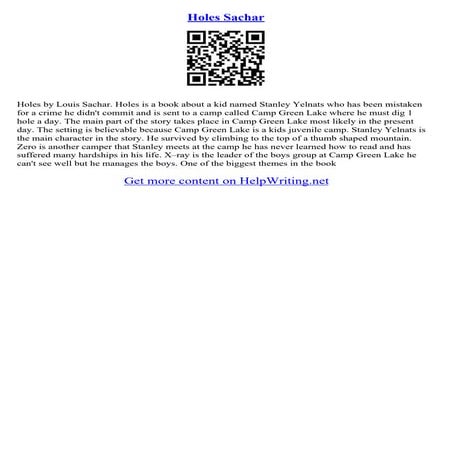 Holes By Louis Sachar Essay | PDF