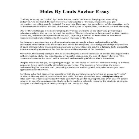 Holes By Louis Sachar Essay.pdf