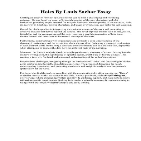 Holes By Louis Sachar Essay.pdf