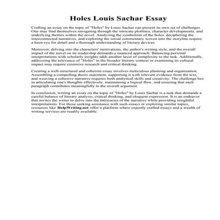 Holes Louis Sachar Essay | PDF