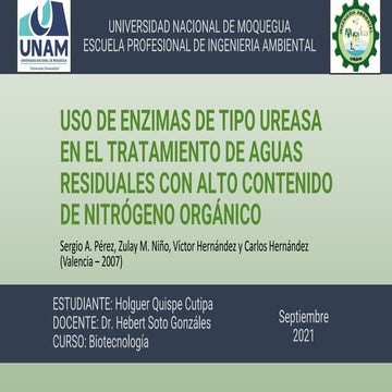 USO DE ENZIMAS DE TIPO UREASA EN EL TRATAMIENTO DE AGUAS RESIDUALES CON ...