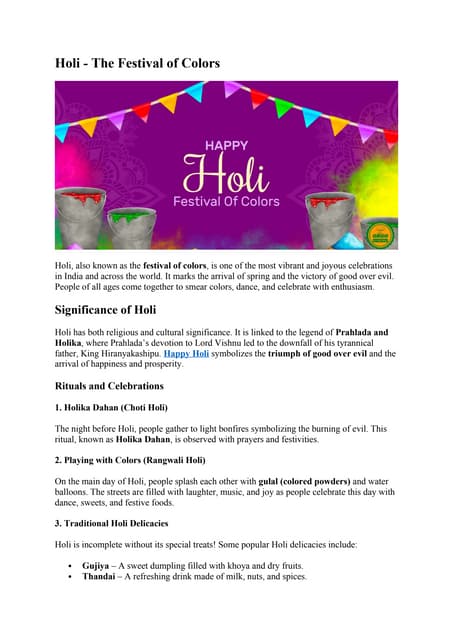 Holi - Festivals of colors | PPTX | Hinduism | Religion & Spirituality