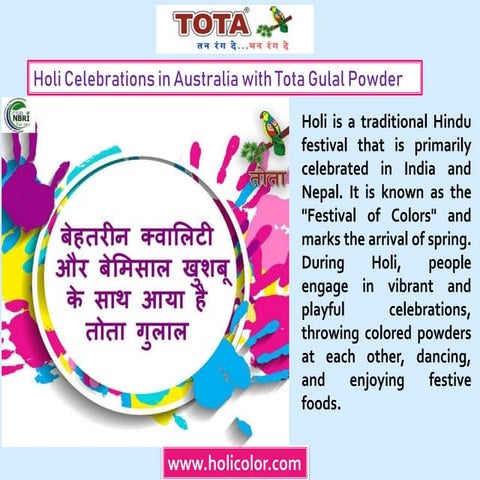 Holi Celebration in Australia with Tota Gulal Powder.pptx | Hinduism ...