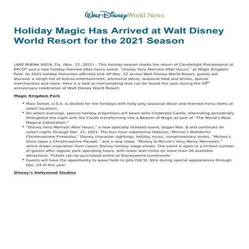 Holiday Magic Has Arrived at Walt Disney World Resort for the 2021 ...