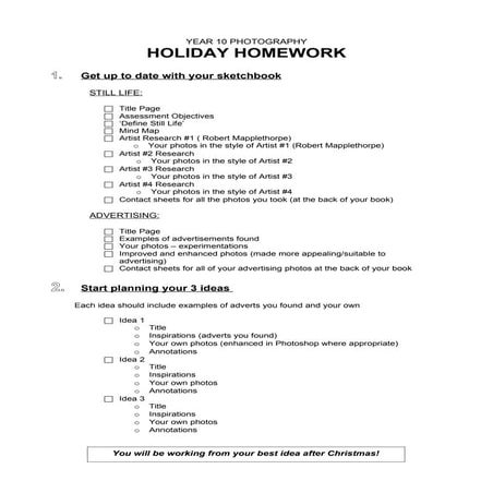 Holiday homework | PDF