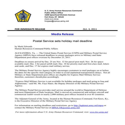 Holiday Mailing Schedule | PDF