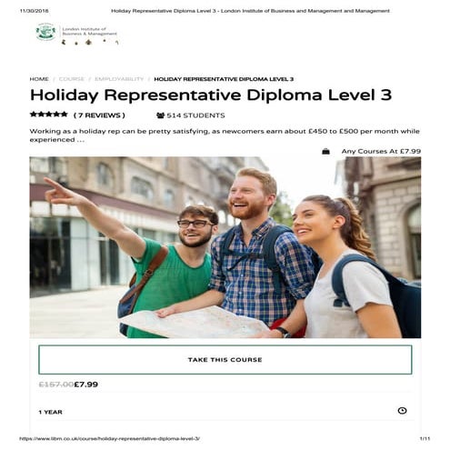 Holiday Representative Diploma Level 3 - LIBM | PDF
