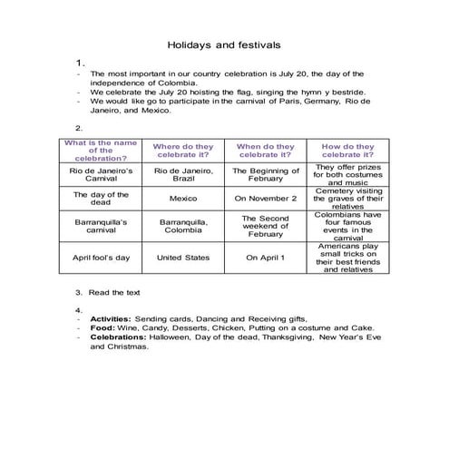 Holidays and festivals | DOCX