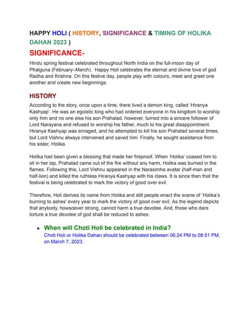 Holi:: "The Festival of Colors in India" | PDF