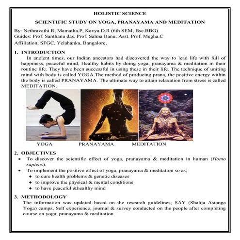 HOLISTIC SCIENCE - SCIENTIFIC STUDY ON YOGA, PRANAYAMA AND MEDITATION ...