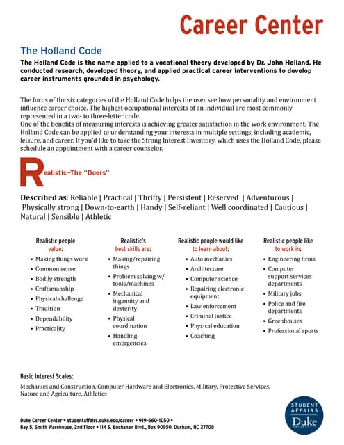 Holland Code Presentation (8.2.13) - Copy | PDF