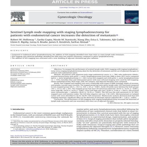 Sentinel lymph node mapping with staging lymphadenectomy for patients ...