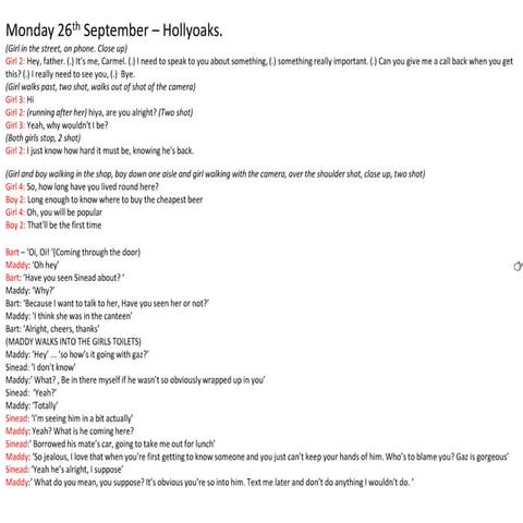 Hollyoaks script | PPTX | Soap Opera | Genres