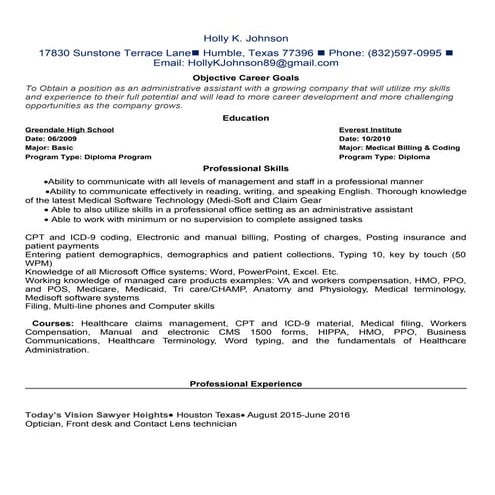 Holly resume new | DOC | Eye and Vision Conditions | Diseases and ...
