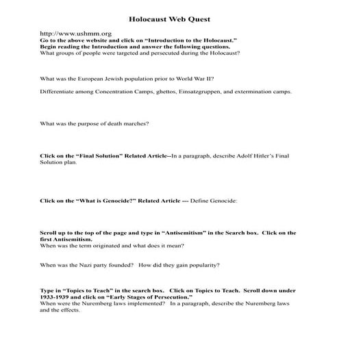 Holocaust web quest | PAGES