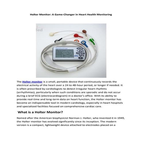 Holter Monitor: A Game-Changer in Heart Health Monitoring | PDF
