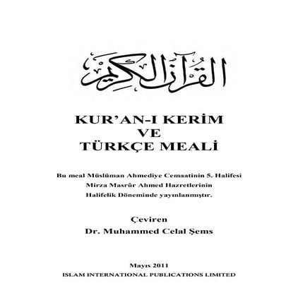 The Holy Qur'an Arabic Text and Turkish translation Kur'an-e kerim ve ...