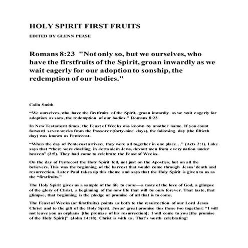 Holy spirit first fruits | DOCX
