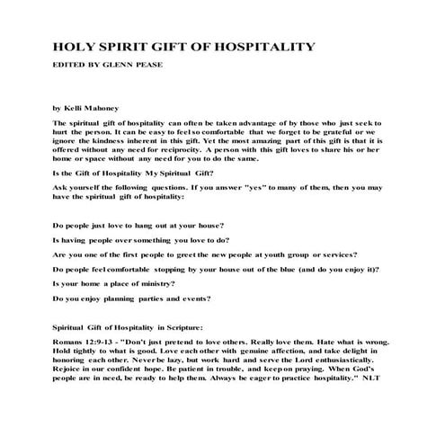Holy spirit gift of hospitality | DOCX