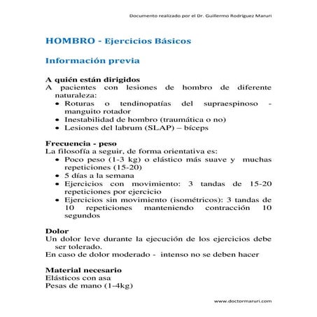 EJERCICIOS BASICOS EN REHABILITACION DE HOMBRO | PDF
