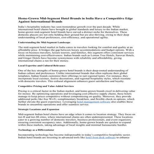 Home-Grown Mid-Segment Hotel Brands in India Have a Competitive Edge ...