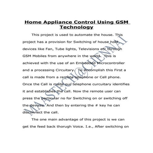 ECE PROJECTS ABSTRACT:Home appliance control using gsm technology | DOC