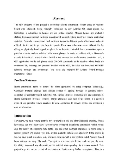 Project report on home automation using Arduino | PDF