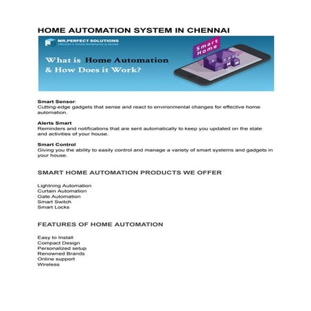 Smart Home Automation System In Chennai | Mr. Perfect Solutions | PDF