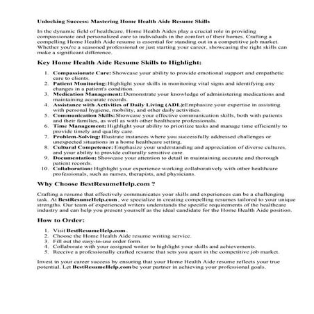 Home Health Aide Resume Skills | PDF
