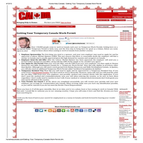 Home help canada getting your temporary canada work permit | PDF ...