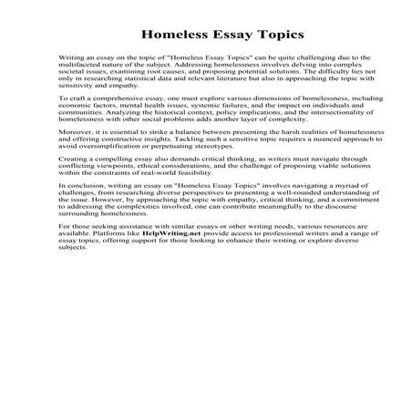 Homeless People Essay. Maharishi University of Management | PDF