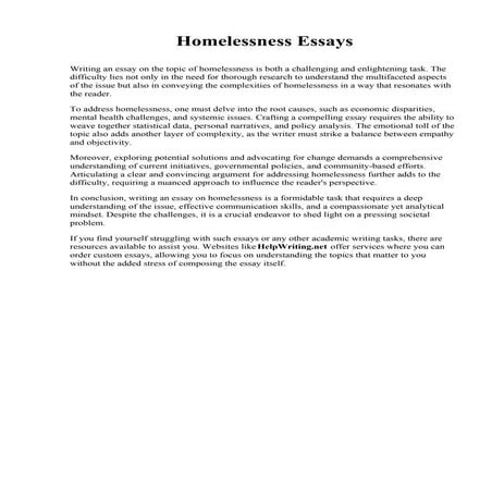 Homelessness Essays. Bismarck State College | PDF