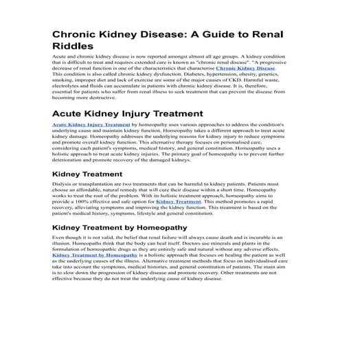 Chronic Kidney Disease: A Guide to Renal Riddles | PDF