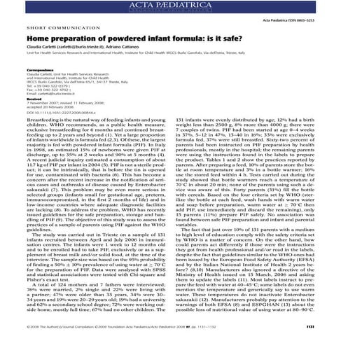 Home Preparation Of Powdered Infant Formula Is It Safe | PDF