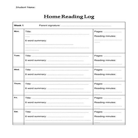 Home reading log | DOCX