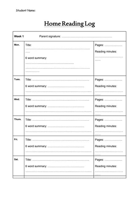 Third Grade Reading Log