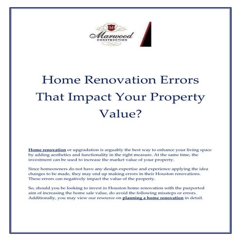 Home renovation errors that impact your property value | PDF