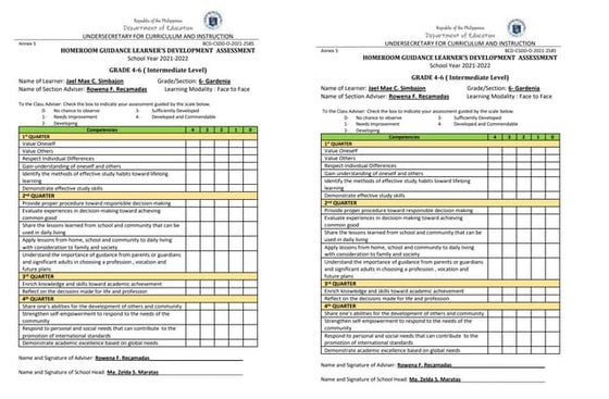 HOMEROOM GUIDANCE LEARNER’S DEVELOPMENT ASSESSMENT (Grade 4-6 ...